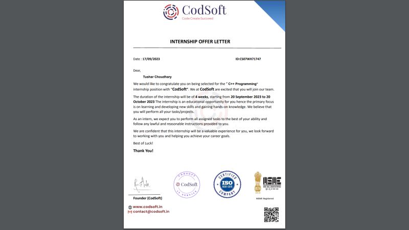 Tushar Choudhary on LinkedIn: #cplusplus #programminginternship # ... Tushar Choudhary on LinkedIn: #cplusplus #programminginternship # ...