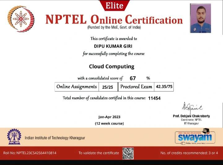 Dipu Kumar Giri on LinkedIn: NPTEL CLOUDCOMPUTING certificate with ... Dipu Kumar Giri on LinkedIn: NPTEL CLOUDCOMPUTING certificate with ...