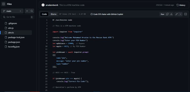 Muhammad Arsalan on LinkedIn: 🚀ATM Machine using Typescript🚀 After one ... Muhammad Arsalan on LinkedIn: 🚀ATM Machine using Typescript🚀 After one ...