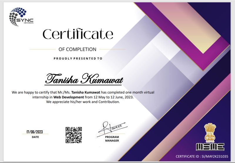 tanisha kumawat on LinkedIn: #syncinterns #webdevelopment #internship tanisha kumawat on LinkedIn: #syncinterns #webdevelopment #internship