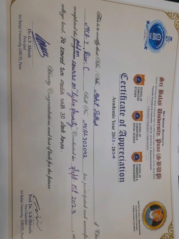 Mohit Pathak on LinkedIn: #cybersecurity #certificate #addoncourse Mohit Pathak on LinkedIn: #cybersecurity #certificate #addoncourse