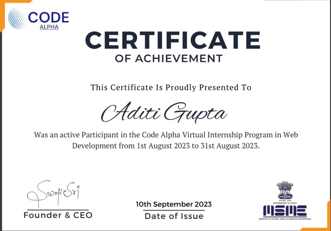 Aditi Gupta on LinkedIn: #webdevelopment #codealphainternship # ... Aditi Gupta on LinkedIn: #webdevelopment #codealphainternship # ...