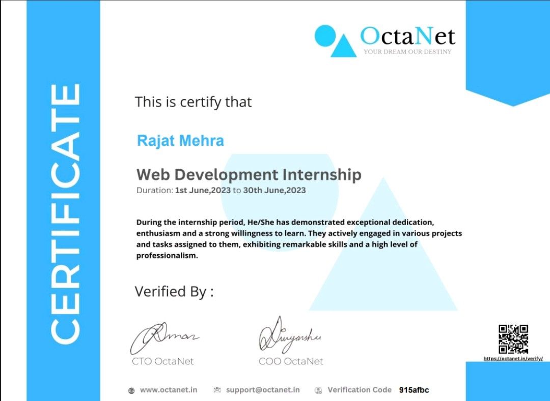 Rajat Mehra on LinkedIn: #webdevelopment #projects #internship Rajat Mehra on LinkedIn: #webdevelopment #projects #internship