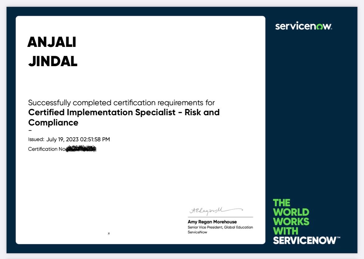 Anjali Jindal on LinkedIn: #servicenowcertification #grc #implementer # ... Anjali Jindal on LinkedIn: #servicenowcertification #grc #implementer # ...