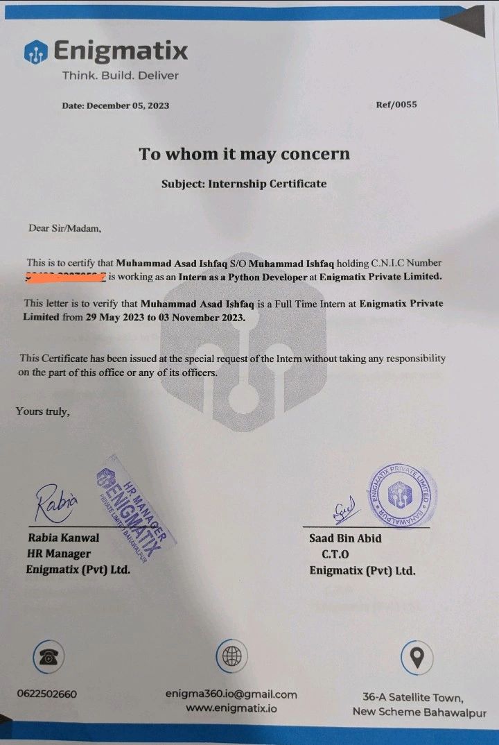 Muhammad Asad Ishfaq on LinkedIn: #python #internship #completion # ... Muhammad Asad Ishfaq on LinkedIn: #python #internship #completion # ...