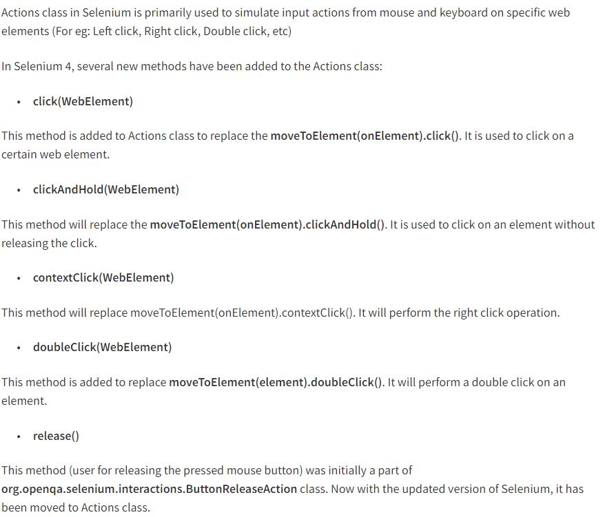Alok Agarwal on LinkedIn: Changes in Action Class - Selenium 4.0 Part-4 Alok Agarwal on LinkedIn: Changes in Action Class - Selenium 4.0 Part-4
