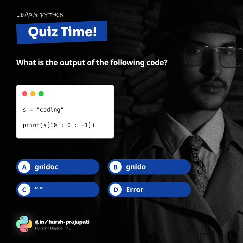 Harsh Prajapati on LinkedIn: #pythonquiz #python #programming # ... Harsh Prajapati on LinkedIn: #pythonquiz #python #programming # ...