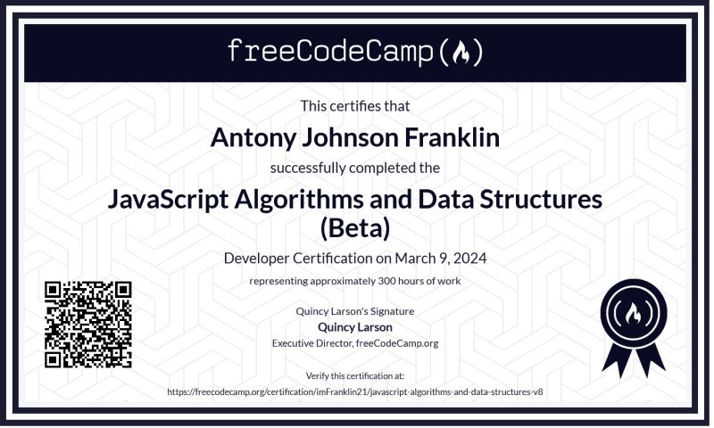 Antony Johnson Franklin on LinkedIn: #freecodecamp #javascript # ... Antony Johnson Franklin on LinkedIn: #freecodecamp #javascript # ...