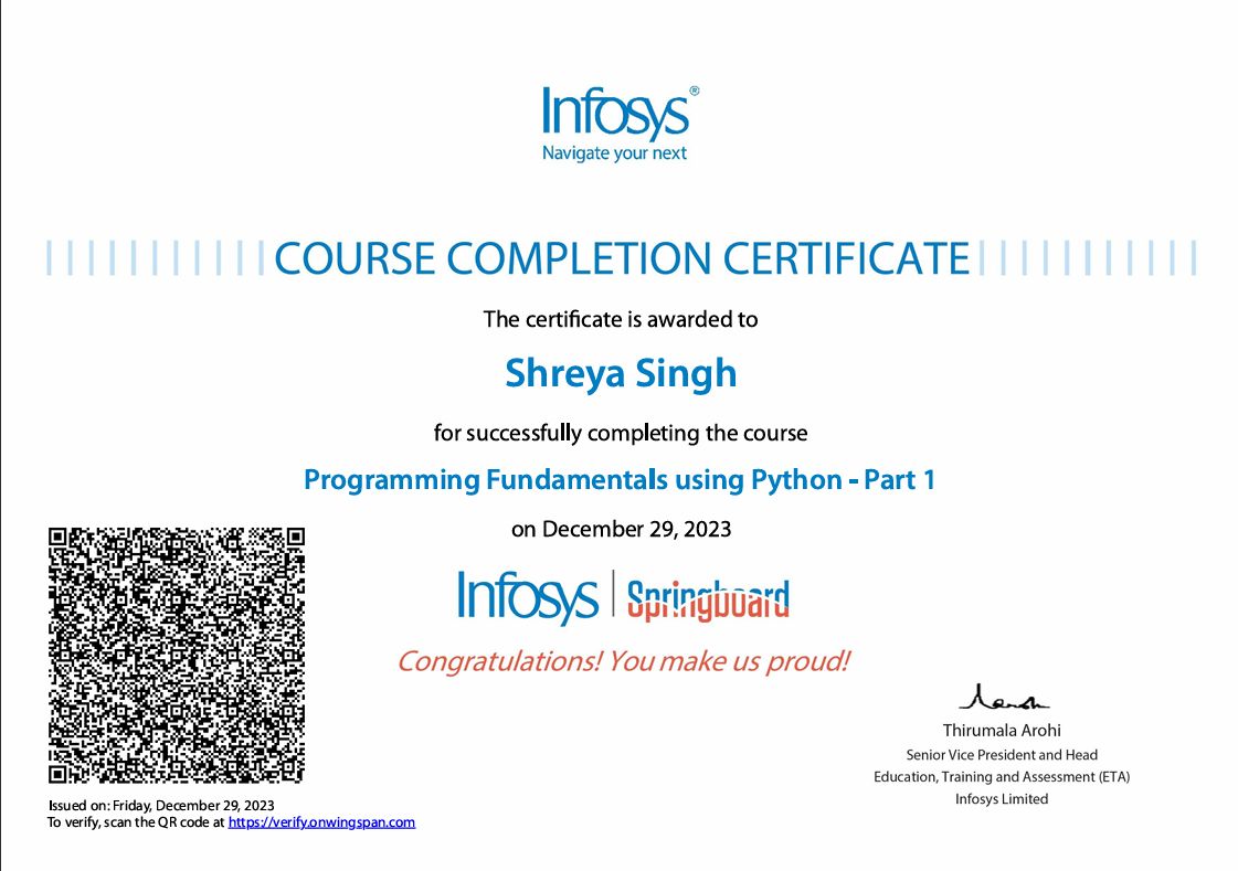 Shreya Singh on LinkedIn: #infosysspringboard #pythonprogramming # ... Shreya Singh on LinkedIn: #infosysspringboard #pythonprogramming # ...