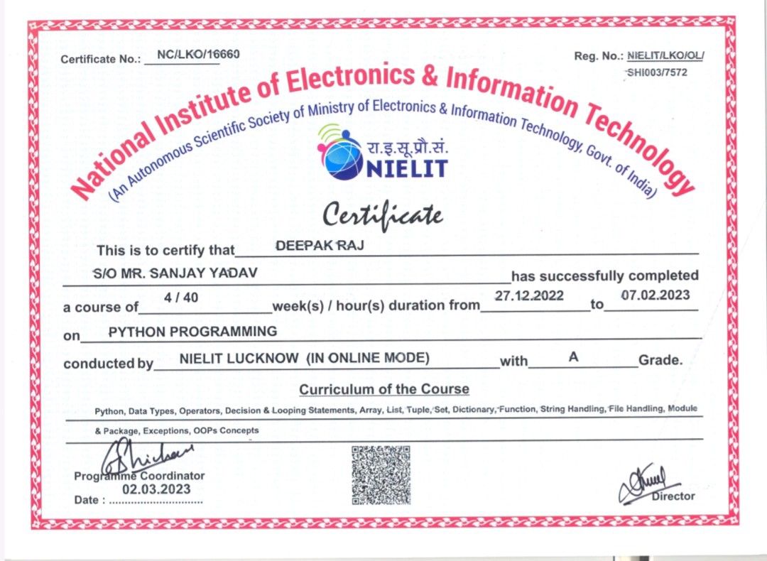 Deepak Raj on LinkedIn: #intership #nielit #nielit #aku Deepak Raj on LinkedIn: #intership #nielit #nielit #aku