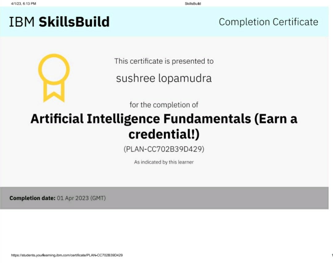 SUSHREE LOPAMUDRA DAS on LinkedIn: #ibm #ibmskillsbuild SUSHREE LOPAMUDRA DAS on LinkedIn: #ibm #ibmskillsbuild