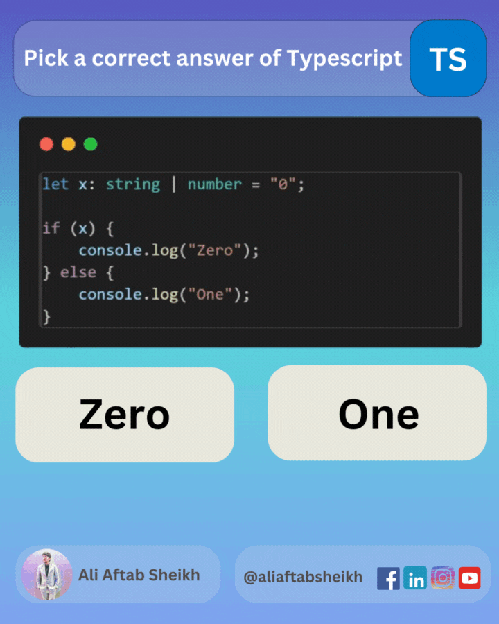 Ali Aftab Sheikh on LinkedIn: #tsquiz #typescript #javascript #quiztime ... Ali Aftab Sheikh on LinkedIn: #tsquiz #typescript #javascript #quiztime ...