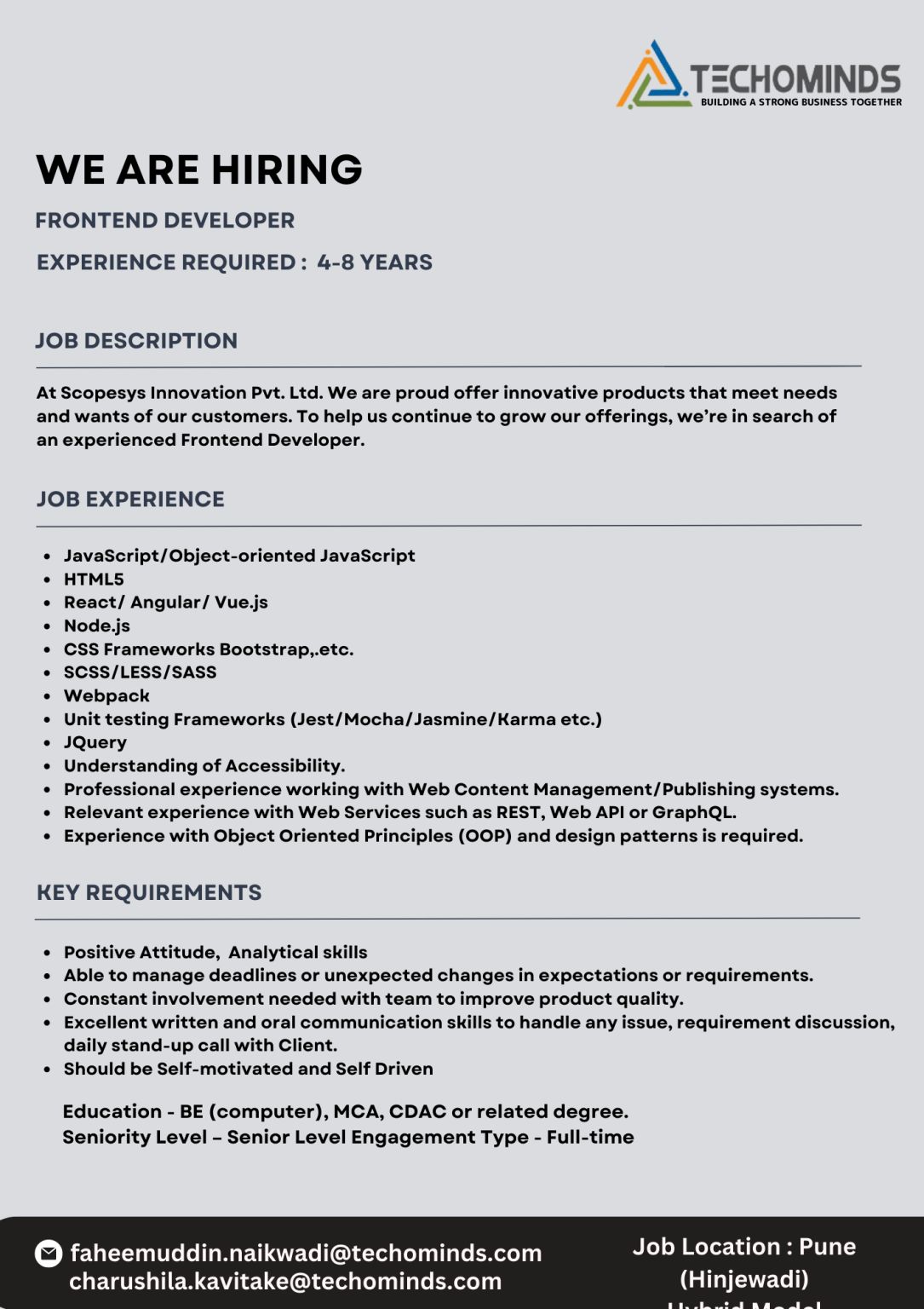 TechoMinds Pvt Ltd on LinkedIn: #hiring #javascript #objectoriented # ... TechoMinds Pvt Ltd on LinkedIn: #hiring #javascript #objectoriented # ...