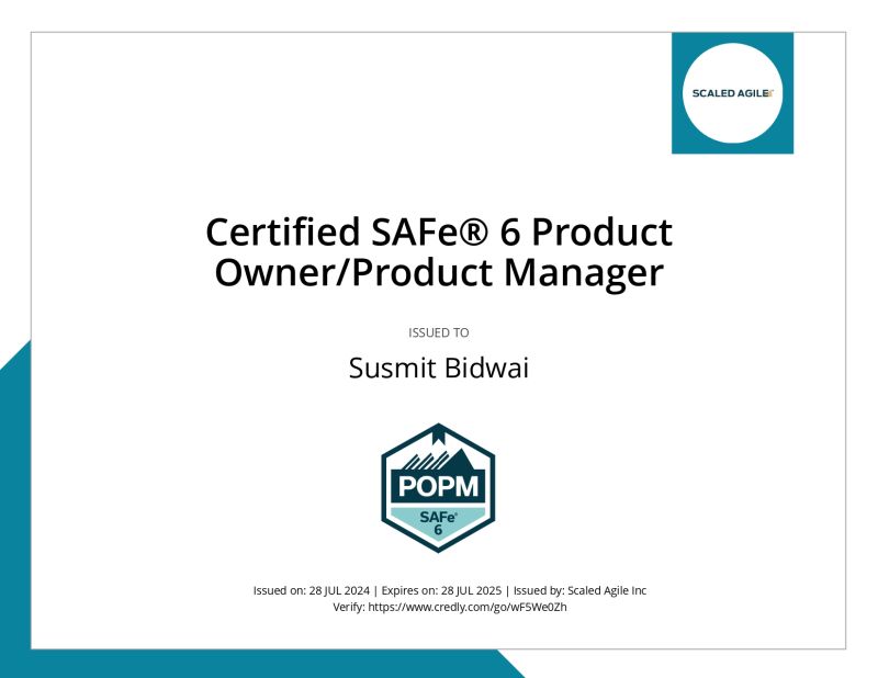 Susmit Bidwai on LinkedIn: #certifiedsafe #productmanagement #agile # ... Susmit Bidwai on LinkedIn: #certifiedsafe #productmanagement #agile # ...