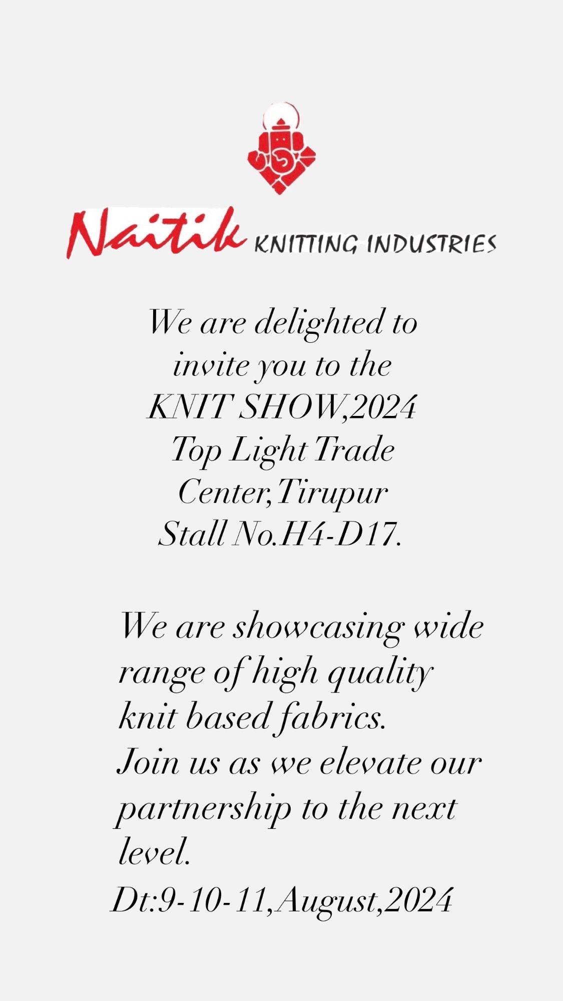 Vikas Pal on LinkedIn: KNIT SHOW,TIRUPUR-2024 Looking forward to your ... Vikas Pal on LinkedIn: KNIT SHOW,TIRUPUR-2024 Looking forward to your ...