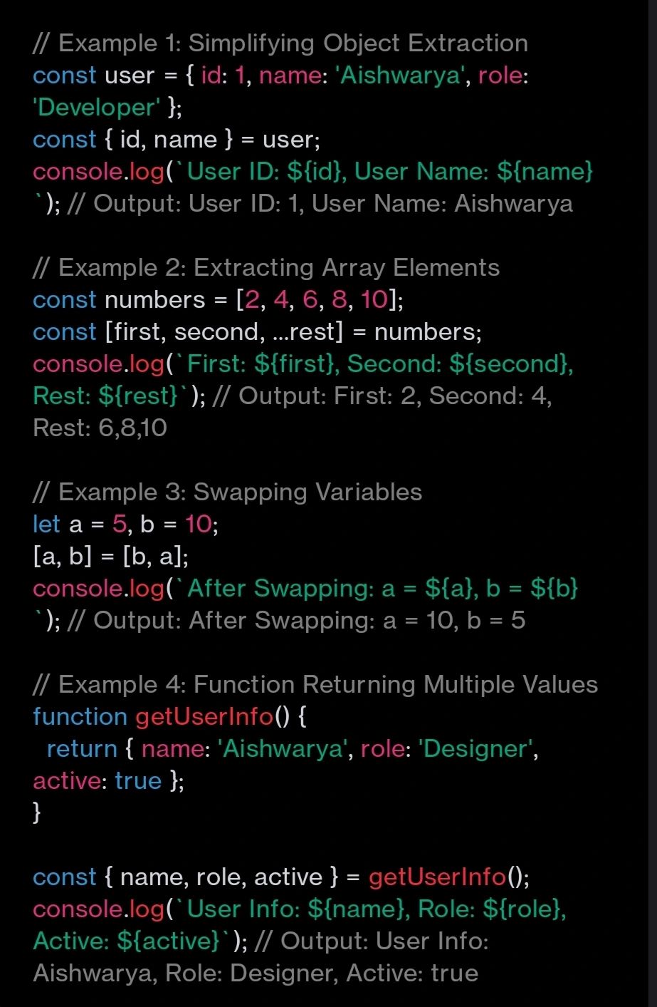 JavaScript Magic: Destructuring in Action | Aishwarya Dhatrak posted on ... JavaScript Magic: Destructuring in Action | Aishwarya Dhatrak posted on ...