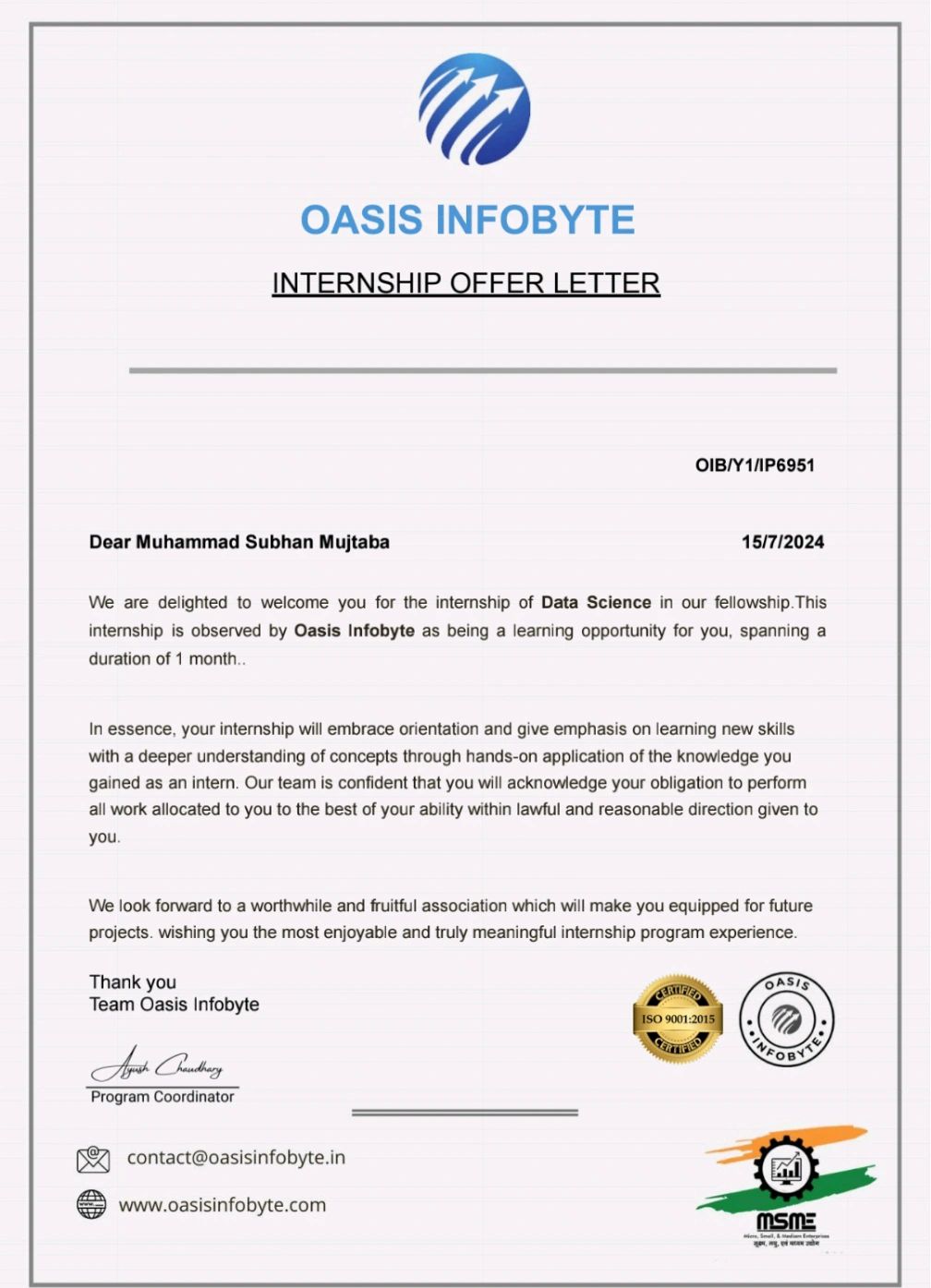 Muhammad Subhan Mujtaba on LinkedIn: #oasisinfobyte #oasisinfobyte Muhammad Subhan Mujtaba on LinkedIn: #oasisinfobyte #oasisinfobyte