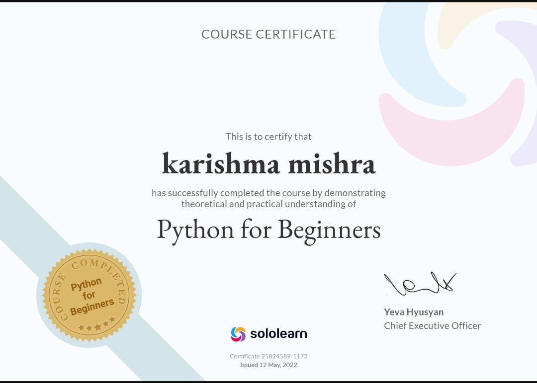 Karishma Mishra on LinkedIn: #python #certification #programming # ... Karishma Mishra on LinkedIn: #python #certification #programming # ...