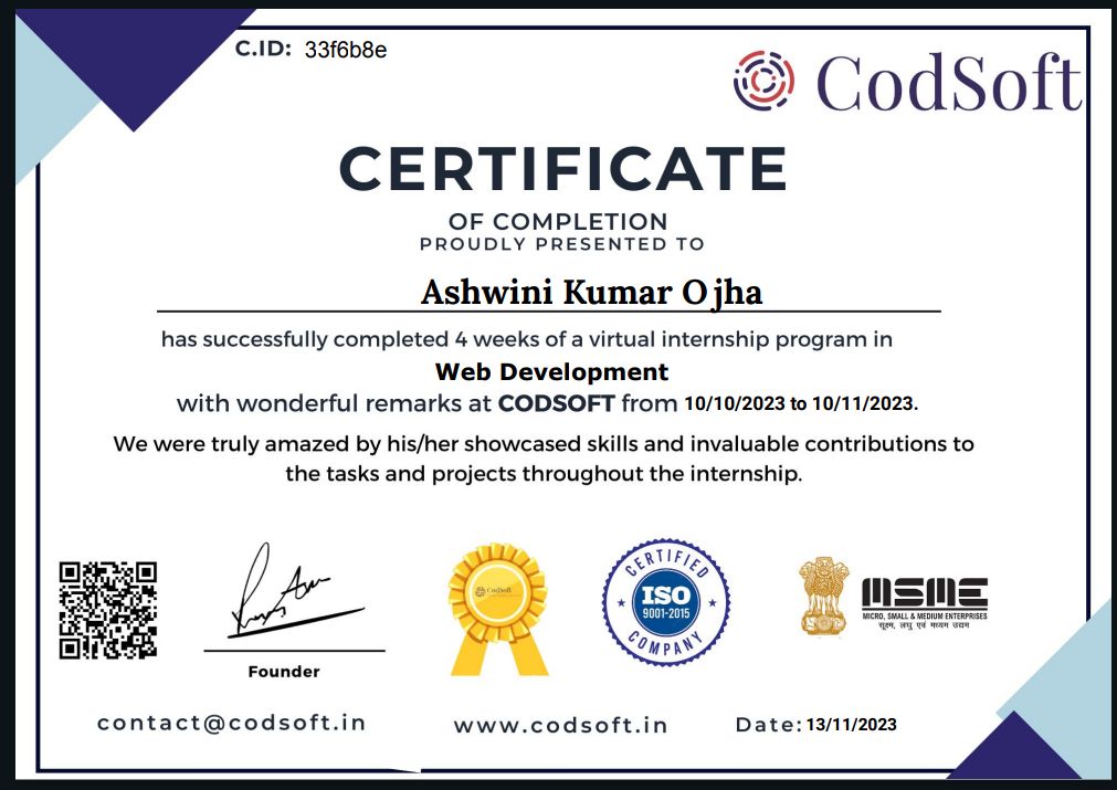 Ashwini Ojha on LinkedIn: #webdevelopment #internship2023 # ... Ashwini Ojha on LinkedIn: #webdevelopment #internship2023 # ...
