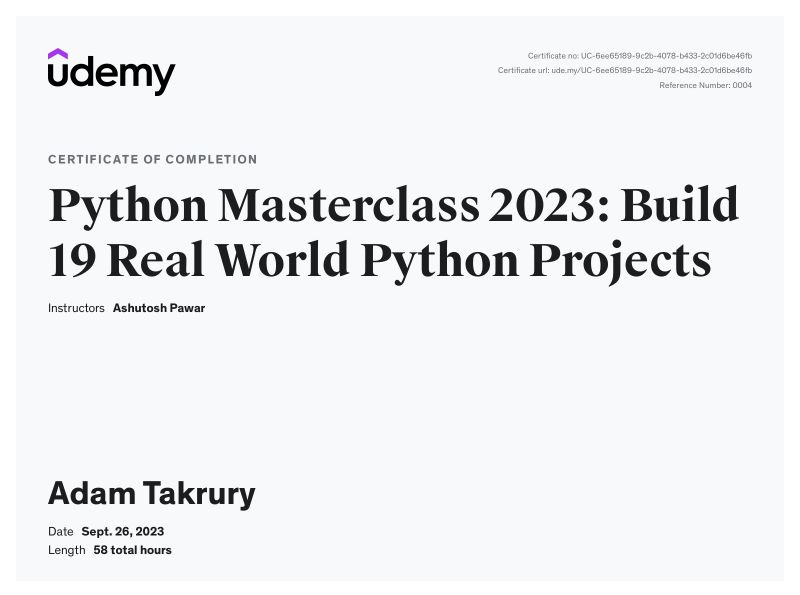 Python Developer | Django Enthusiast | Udemy Alumnus | Adam Takrury ... Python Developer | Django Enthusiast | Udemy Alumnus | Adam Takrury ...