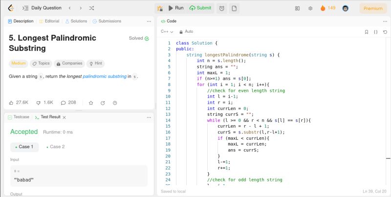 LeetCode challenge: Pick the Longest Palindromic Substring | Suresh ... LeetCode challenge: Pick the Longest Palindromic Substring | Suresh ...