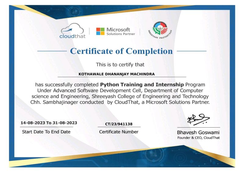 Dhananjay Kothawale on LinkedIn: #python #internship Dhananjay Kothawale on LinkedIn: #python #internship