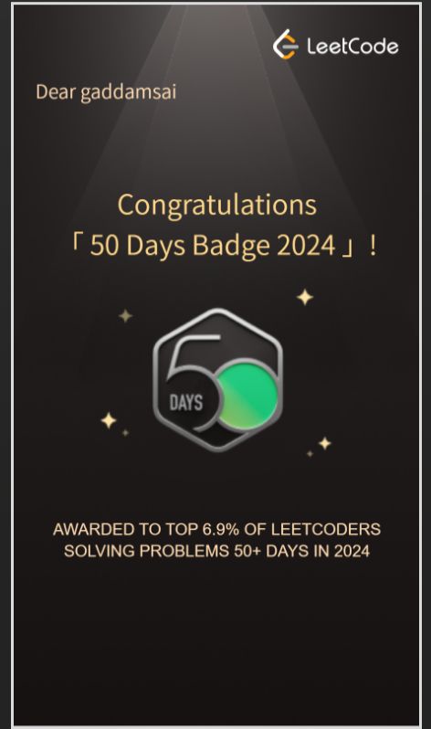 Sai Gaddam on LinkedIn: #leetcode #50daysofcode #50daysbadge #coding Sai Gaddam on LinkedIn: #leetcode #50daysofcode #50daysbadge #coding