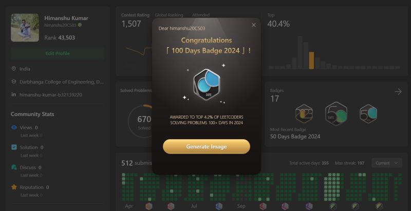 Badge of 100 days of problem solving on LeetCode | Himanshu Kumar ... Badge of 100 days of problem solving on LeetCode | Himanshu Kumar ...