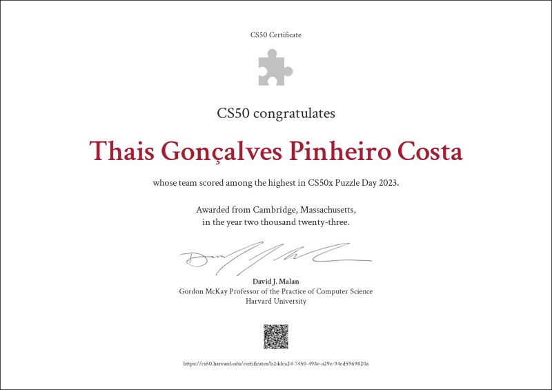 Thais Costa on LinkedIn: To be part of CS50's Introduction to Computer ... Thais Costa on LinkedIn: To be part of CS50's Introduction to Computer ...