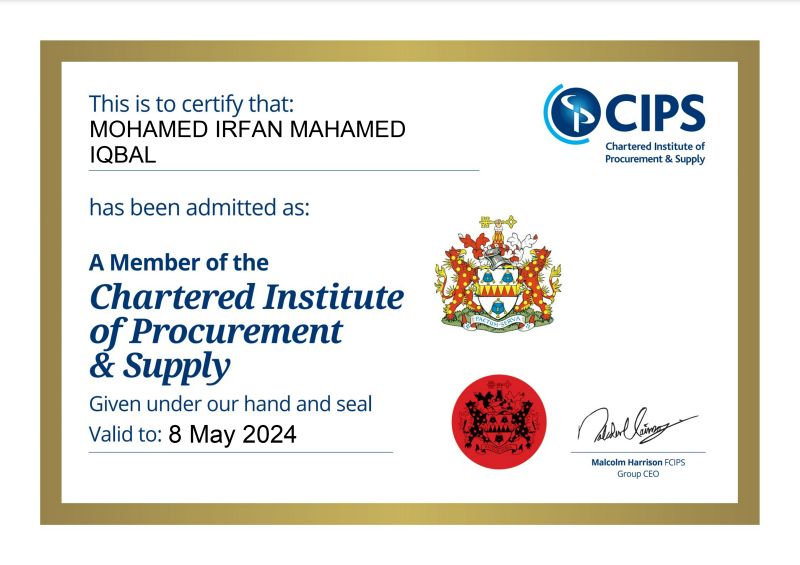 Mohamed Irfan Mahamed Iqbal, MCIPS® on LinkedIn: #cips #supplychain # ... Mohamed Irfan Mahamed Iqbal, MCIPS® on LinkedIn: #cips #supplychain # ...