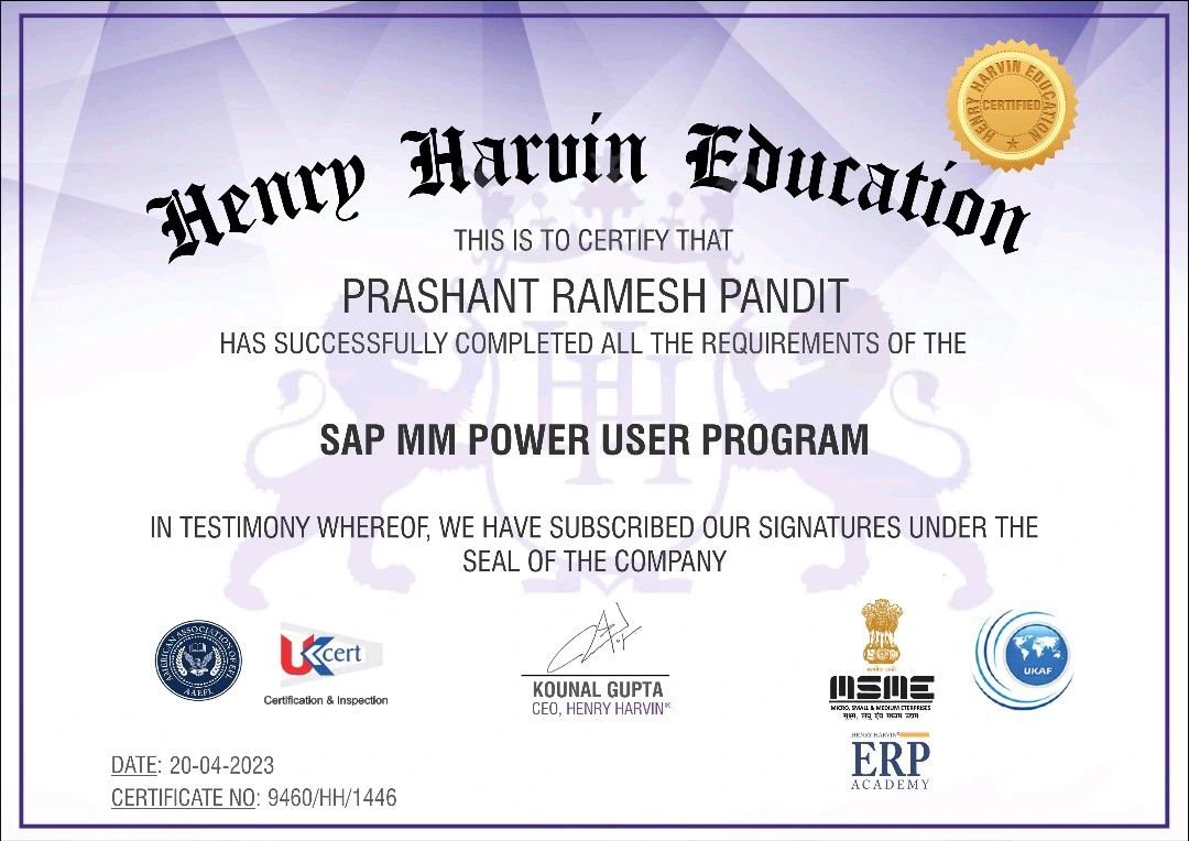 Prashant Pandit on LinkedIn: Successfully completed SAP MM Consultant ... Prashant Pandit on LinkedIn: Successfully completed SAP MM Consultant ...