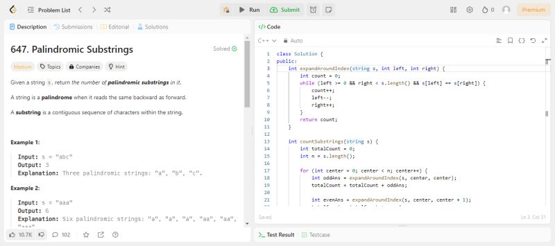 Krushna Kanta Rout on LinkedIn: Solved Palindromic Substrings - LeetCode Krushna Kanta Rout on LinkedIn: Solved Palindromic Substrings - LeetCode