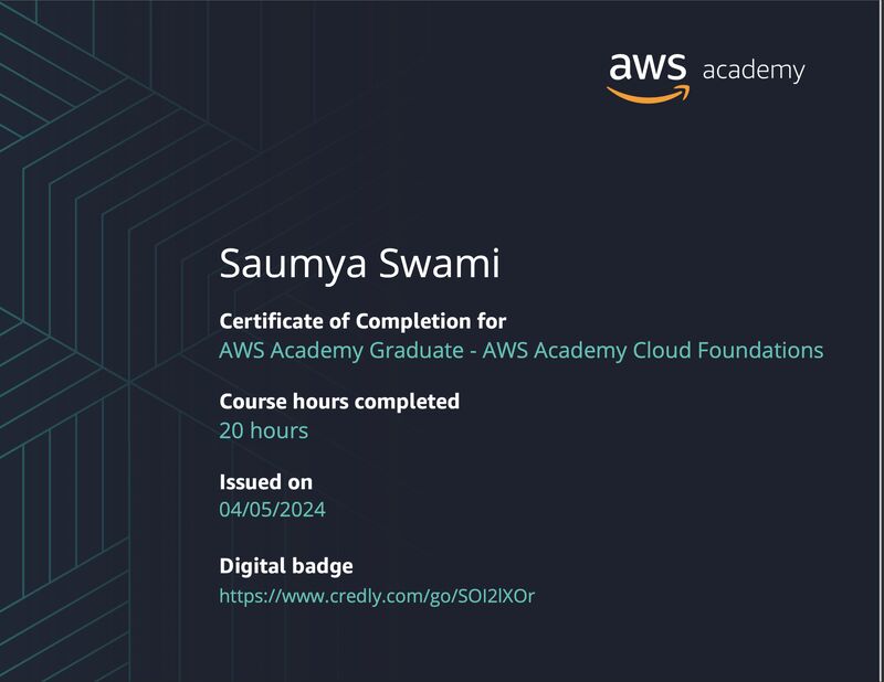 Saumya Swami on LinkedIn: #awscertified #cloudfoundations #thankyouaws ... Saumya Swami on LinkedIn: #awscertified #cloudfoundations #thankyouaws ...