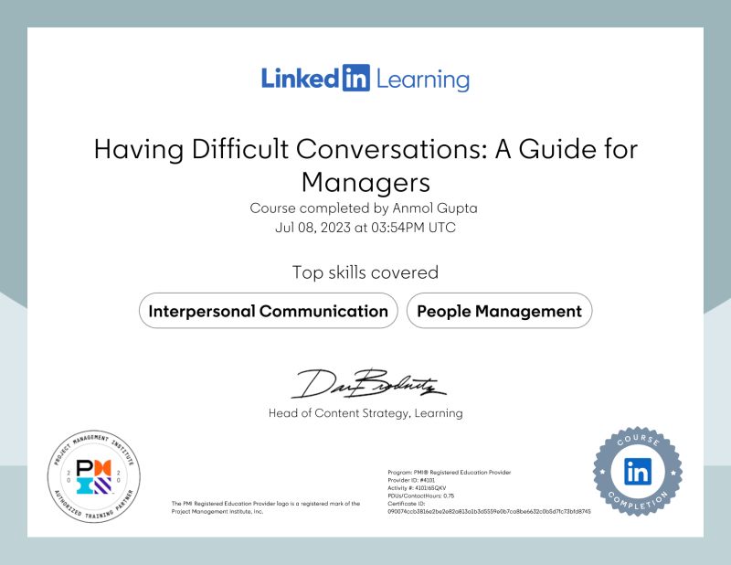 Anmol Gupta on LinkedIn: Certificate of Completion Anmol Gupta on LinkedIn: Certificate of Completion