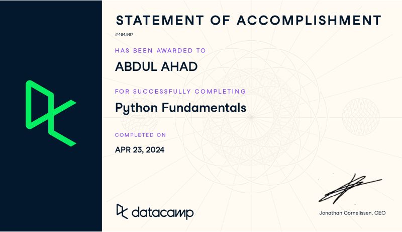 Abdul Ahad on LinkedIn: #python #datacamp Abdul Ahad on LinkedIn: #python #datacamp