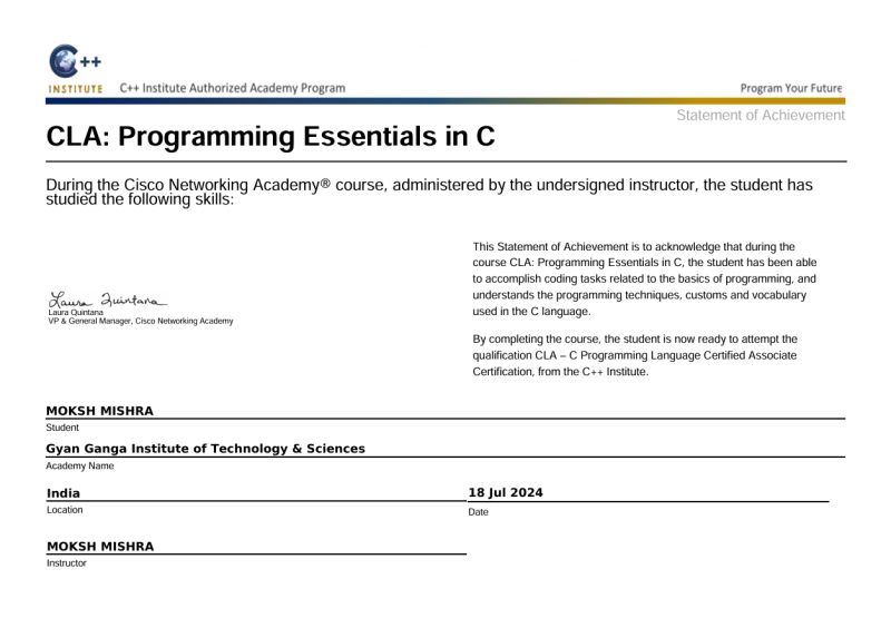 Moksh Mishra on LinkedIn: #certification #programmingessentials # ... Moksh Mishra on LinkedIn: #certification #programmingessentials # ...