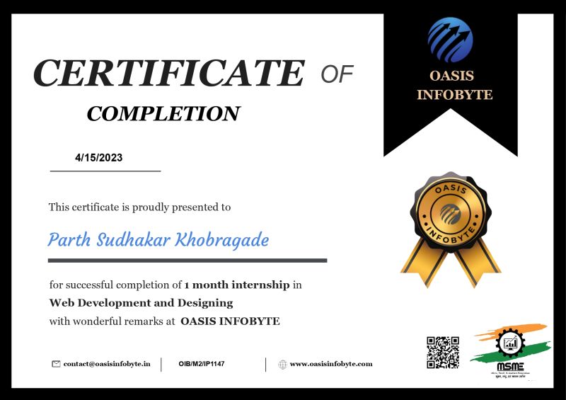 Parth Khobragade on LinkedIn: #webdevelopment #internship #oasisinfobyte Parth Khobragade on LinkedIn: #webdevelopment #internship #oasisinfobyte
