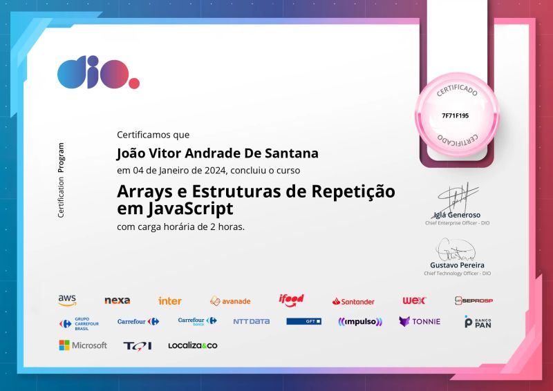 João Vitor Andrade De Santana on LinkedIn: #dio #bootcamp #javascript João Vitor Andrade De Santana on LinkedIn: #dio #bootcamp #javascript
