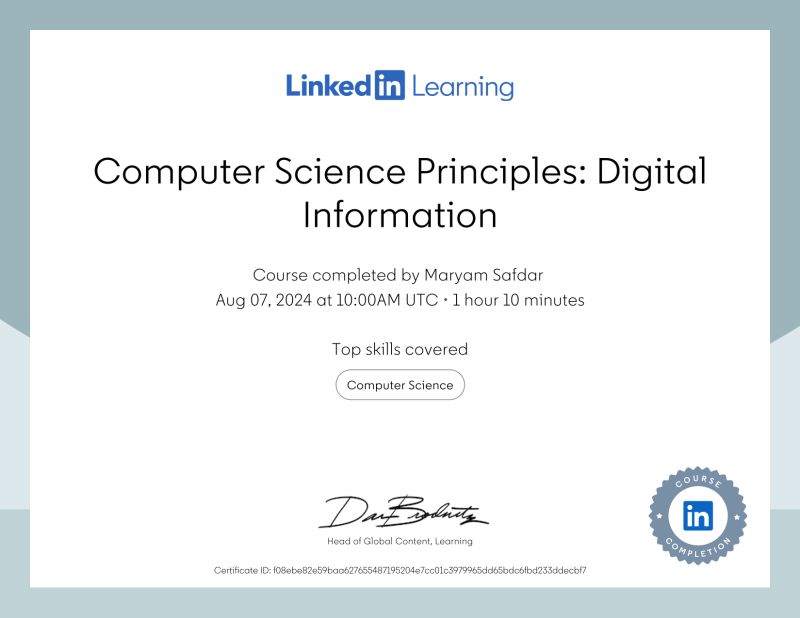 Maryam Safdar on LinkedIn: Certificate of Completion Maryam Safdar on LinkedIn: Certificate of Completion