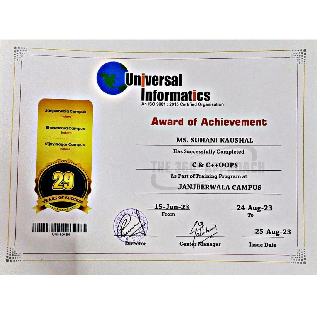 Suhani Kaushal on LinkedIn: I’m happy to share that I’ve obtained a new ... Suhani Kaushal on LinkedIn: I’m happy to share that I’ve obtained a new ...