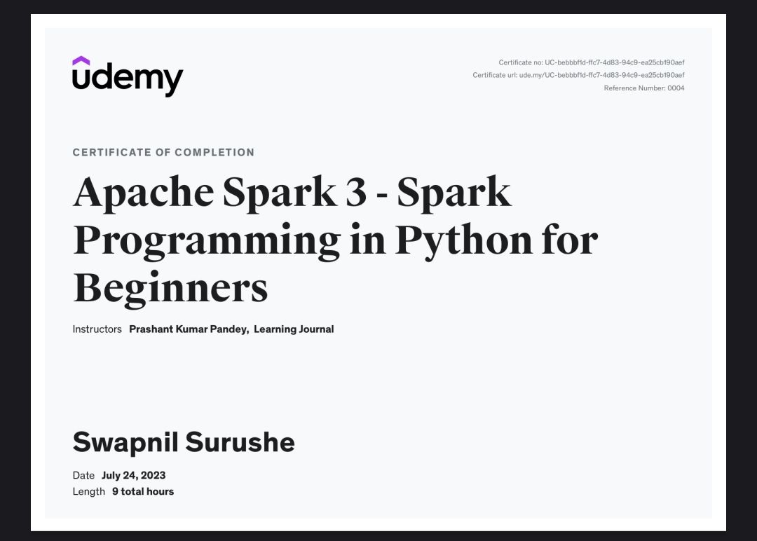 Swapnil Surushe on LinkedIn: #python #pyspark #bigdata #apachespark Swapnil Surushe on LinkedIn: #python #pyspark #bigdata #apachespark