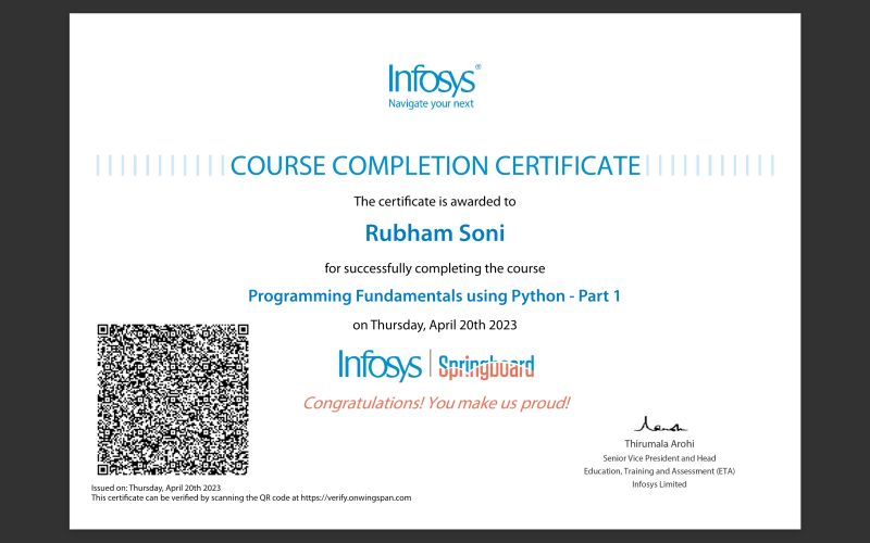 Rubham Soni on LinkedIn: #python #programming #infosys #springboard Rubham Soni on LinkedIn: #python #programming #infosys #springboard