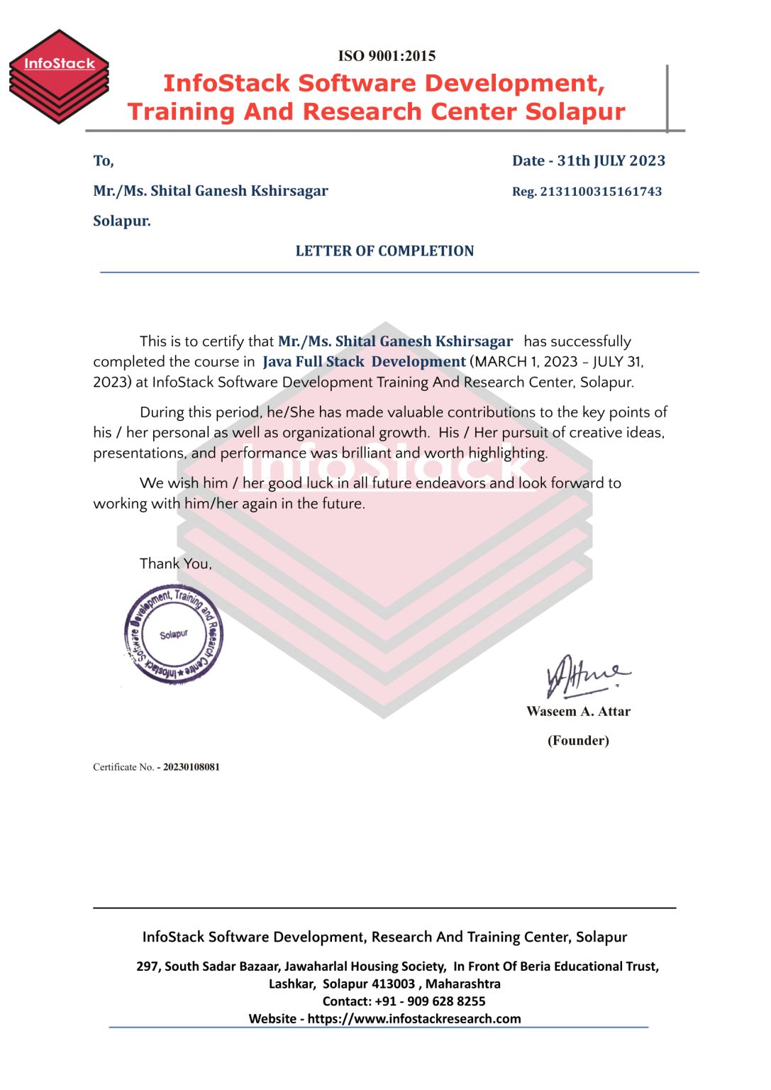 shital kshirsagar on LinkedIn: #javafullstack #infostack #certified shital kshirsagar on LinkedIn: #javafullstack #infostack #certified