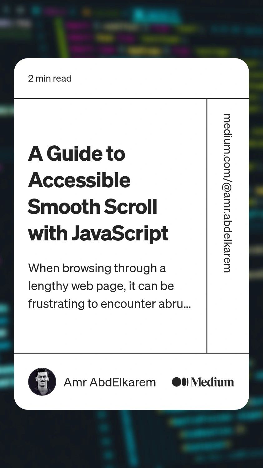 Amr AbdElkarem on LinkedIn: A Guide to Accessible Smooth Scroll with… Amr AbdElkarem on LinkedIn: A Guide to Accessible Smooth Scroll with…