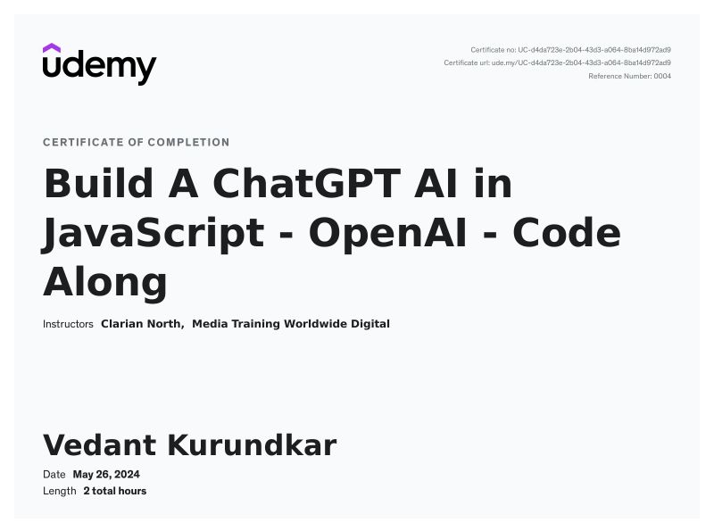 Vedant Kurundkar on LinkedIn: #ai #openai #chatgpt #javascript #udemy # ... Vedant Kurundkar on LinkedIn: #ai #openai #chatgpt #javascript #udemy # ...