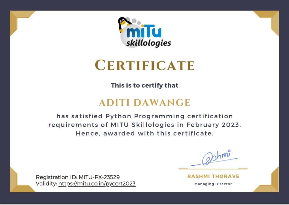 Aditi Dawange on LinkedIn: #mituskillogies #python Aditi Dawange on LinkedIn: #mituskillogies #python