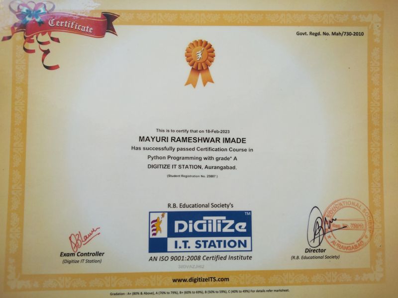 Mayuri Imade on LinkedIn: #certification #pythonprogramming # ... Mayuri Imade on LinkedIn: #certification #pythonprogramming # ...