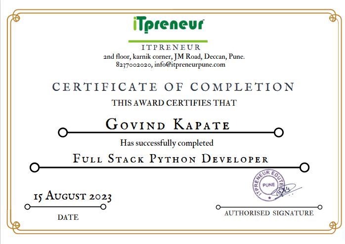 Govind Kapate on LinkedIn: Successfully Completed Certification of Full ... Govind Kapate on LinkedIn: Successfully Completed Certification of Full ...