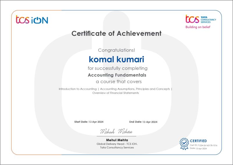 Completed Accounting fundamentals course | Komal Kumari posted on the ... Completed Accounting fundamentals course | Komal Kumari posted on the ...