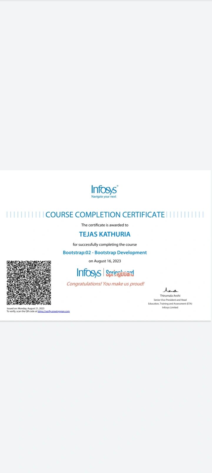 Tejas Kathuria on LinkedIn: #infosys #infosysspringboard #bootstrap Tejas Kathuria on LinkedIn: #infosys #infosysspringboard #bootstrap